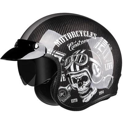 Cina 600T Fibra di carbonio 3/4 Mezzo casco per uomini adulti M/L/XL/XXL Motocicletta Harley Vintage in vendita