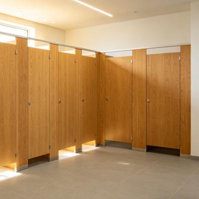 China Waterproof Fireproof Public Toilet Partition Customizable Toilet Cubicle System With Stainless Steel Hardware for sale