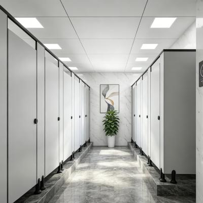 China White / Gray HPL Toilet Cubicle Partition Modern Commercial Restroom Stall Dividers With Plastic Accessories for sale
