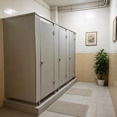 China Stainless Steel Framed Toilet Partition Systems Wood Grain Compact Laminate Partitions Durable for sale