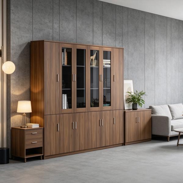 Quality Durable Glass Door Cabinet Moisture Resistant / Scratch Resistant Wood Office Bookcase for sale