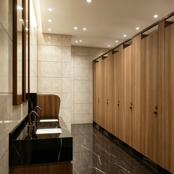 Quality Wood Grain HPL Partition Luxury Commercial Restroom Stalls With Metal Fittings for sale
