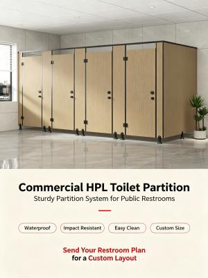 China Commercial HPL Toilet Partition, Waterproof Moisture-proof Phenolic Compact Board Public Restroom Partition with Hardware Fittings for sale