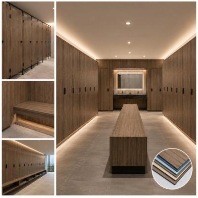 China ustom Curved HPL Phenolic Lockers Waterproof Anti-Mold Spa Changing Room Storage Cabinets with LED Light Strip for sale