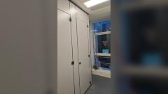 Finished partition, light grey with black 304 stainless steel hardware