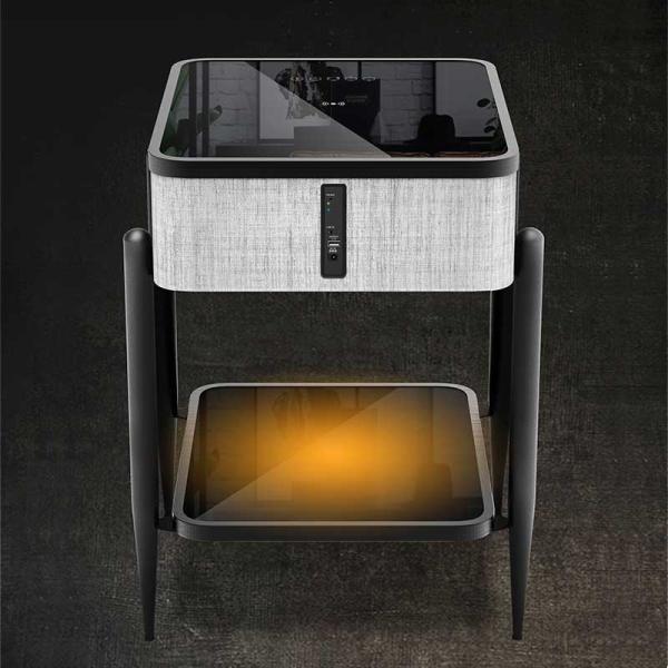 Quality Bluetooth 5.0 MDF Bedside Table Speaker Wireless Charging Nightstand For Bedroom Decor for sale