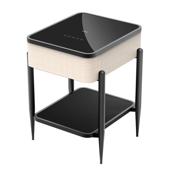 Quality Custom Logo MDF Bluetooth Wireless Speaker Table With Wireless Charging LED for sale