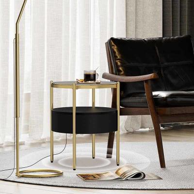 China Tempered Glass Smart Wireless Charging End Table Built In USB Ports for sale