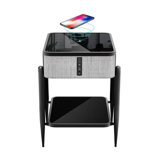 Quality Bluetooth 5.0 MDF Bedside Table Speaker Wireless Charging Nightstand For Bedroom for sale