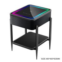 China Modern MDF Bluetooth Speaker Table With 10W Wireless Charging LED Bedside Nightstand for sale
