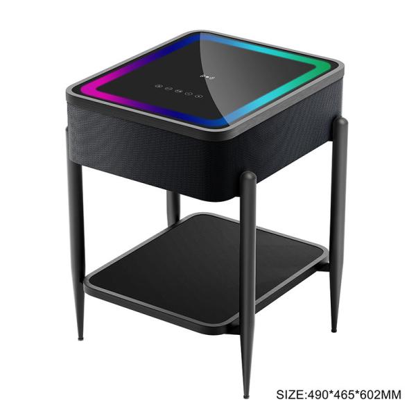 Quality Modern MDF Bluetooth Speaker Table With 10W Wireless Charging LED Bedside Nightstand for sale