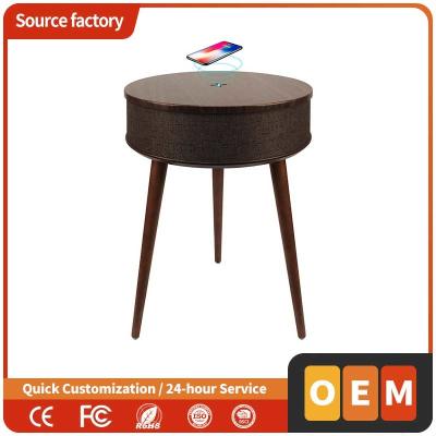 China Smart Coffee Table Built-in 20W Bluetooth Speaker, 10W Wireless Charger, Rechargeable Battery LED Decor Light MDF Music End Table for sale
