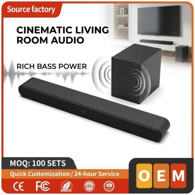 China Wholesale Wireless Soundbar Speaker 100W 2.1CH Wooden Cloth Grill Bluetooth 5.1 Remote Control Home Theater Soundbar for sale