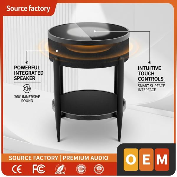 Quality Bluetooth Speaker Table ATC639 65W RMS Charging LED Bedside Wireless Charging Nightstand for sale