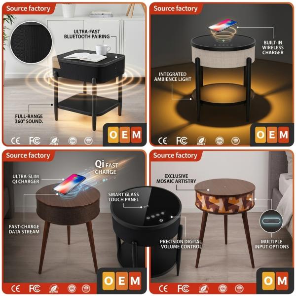 Quality Bluetooth Speaker Table ATC639 65W RMS 5.0 Charging MDF Wireless Charging Nightstand for sale