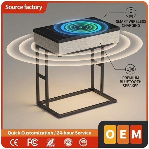 Quality Wireless Charging Side Table C9 30W Tempered Glass Bedside Table Modern Bedroom Built-in Speaker for sale