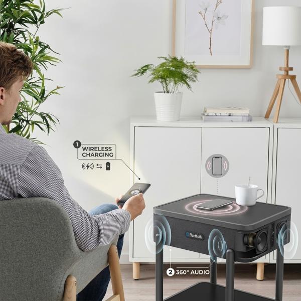 Quality Bluetooth table speaker manufacturer Table AT600R 20W 10W Coffee Wireless Charging Nightstand Modern Bedroom for sale