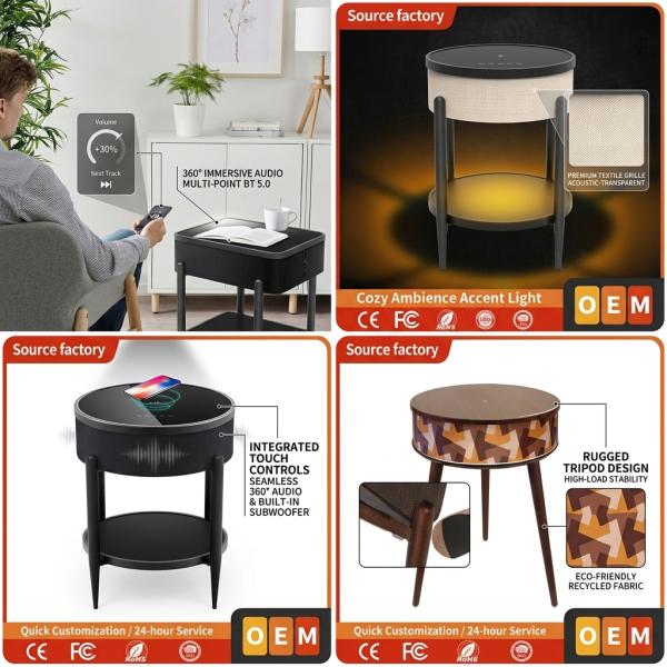 Quality Bluetooth Speaker Table ATC639 65W RMS Charging Custom Logo Wireless Charging Nightstand for sale