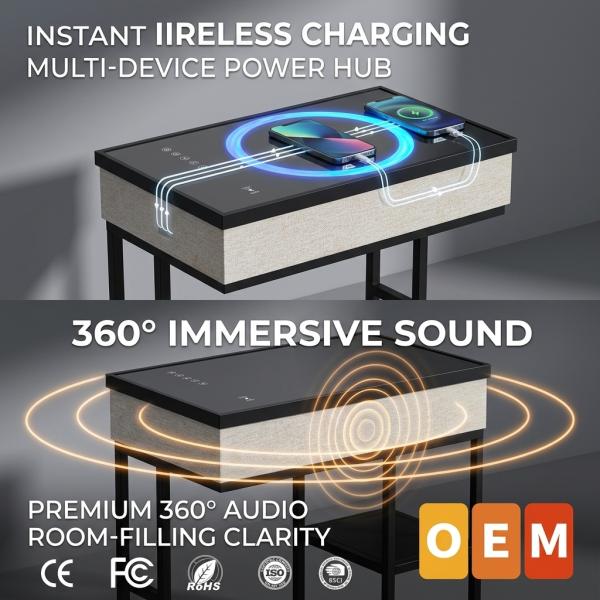Quality Wireless Charging Side Table ATC609L 30W RGB Dynamic Bedside Table Modern for sale