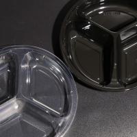 China 3-Compartment Round Stackable Plastic PET Tray For Different Cold Food for sale