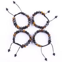 China Adjustable Double Layer Handmade Triple Stone Bracelet - 4mm to 12mm Bead Sizes with Tiger's Eye, Hematite, Black Obsidian Options for sale