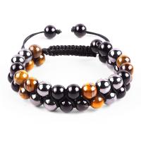 China Adjustable Double Layer Handmade Triple Stone Bracelet - 4mm to 12mm Bead Sizes with Tiger's Eye, Hematite, Black Obsidian Options for sale