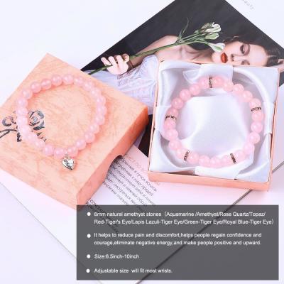 Cina 8mm Rose Quartz Gemstone Bead Bracelet Energia di guarigione Gioielli in vendita