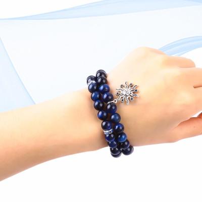 Cina Elastico Rotondo Blu scuro 8mm Occhio di tigre Gemstone Bracelet Energia curativa Gioielli di fascino in vendita
