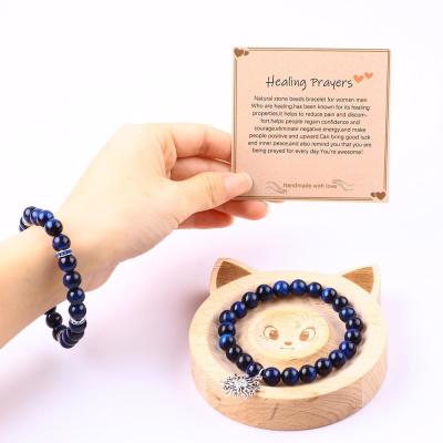 Cina Elastico Rotondo Blu scuro 8mm Occhio di tigre Gemstone Bracelet Energia curativa Gioielli di fascino in vendita