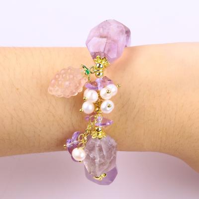 Cina Braccialetto in pietra gemma fatto a mano Amuleti regolabili Braccialetti in ametista in pietra naturale Perle per gioielli da festa Indossare ogni giorno in vendita