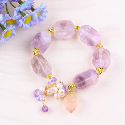 Cina Braccialetto in pietra gemma fatto a mano Amuleti regolabili Braccialetti in ametista in pietra naturale Perle per gioielli da festa Indossare ogni giorno in vendita
