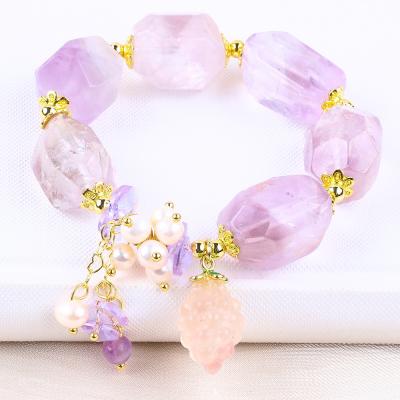 Cina Braccialetto in pietra gemma fatto a mano Amuleti regolabili Braccialetti in ametista in pietra naturale Perle per gioielli da festa Indossare ogni giorno in vendita
