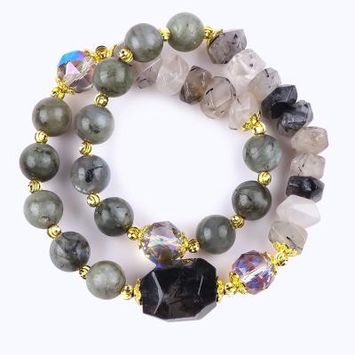 China Handmade Labradorite Multifacted And Round Double Layer Stretch Bead Bracelet For Gift Giving for sale