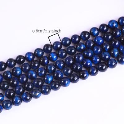 Cina 8mm Occhio di tigre blu scuro naturale Gemstone cristallo perla di pietra per la realizzazione di gioielli in vendita