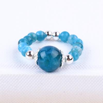 Cina Anello a perline in pietra preziosa a 4 mm fatto a mano Anello regolabile in pietra di apatite blu per il giorno di festa in vendita
