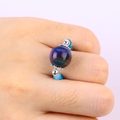 Cina Anello a perline di gemma a mano a 4 mm regolabile Elastico Blu Apatite Anello di pietra con perline colorate per l'occhio di tigre per la festa D in vendita