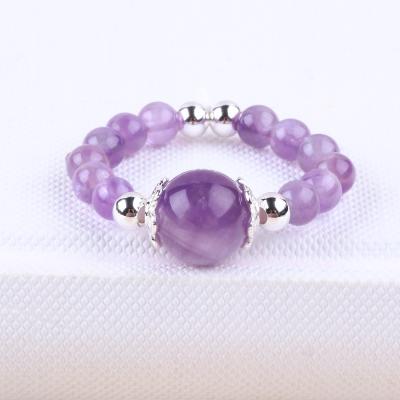 Cina Anello a perline di gemma a mano a 4 mm Anello regolabile di pietre di ametista elastico per il giorno di festa in vendita