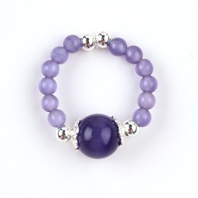 Cina Anello a perline in pietra preziosa artigianale da 4 mm, regolabile, elastico, viola, anello di pietra per gli occhi di gatto, da indossare tutti i giorni. in vendita