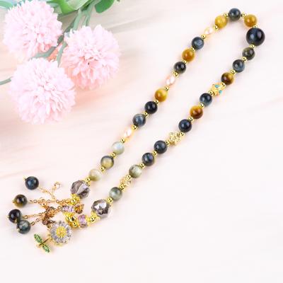 China Unique 8MM With Dream Tiger Eye SunFlower Spinner Charm  Blessing Crystal Double Layer Bracelet for sale
