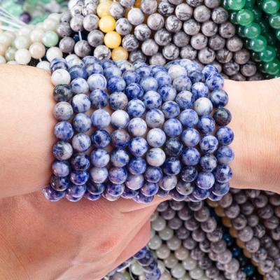 Cina Spiritual Natural Blue Dot Stone 8mm Round Loose Bead per gioielli fatti a mano e portachiavi in vendita