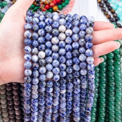 Cina Spiritual Natural Blue Dot Stone 8mm Round Loose Bead per gioielli fatti a mano e portachiavi in vendita