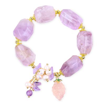 Cina Braccialetto in pietra gemma fatto a mano Amuleti regolabili Braccialetti in ametista in pietra naturale Perle per gioielli da festa Indossare ogni giorno in vendita
