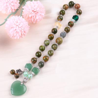Cina Braccialetto a perline di pietra gemma fatto a mano Braccialetto di pietra Unakite naturale Braccialetto regolabile Cuore Verde Aventurino Braccialetto per P in vendita