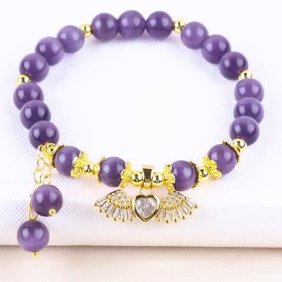 Cina 8mm cristallino viola cat eye bead lucidato gemstone braccialetti stretch in vendita