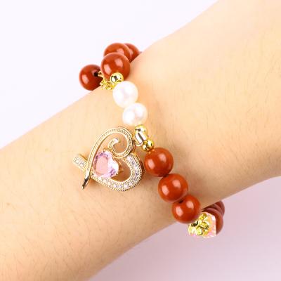 Cina Naturale Originale 8MM Rosso Giaspero Acqua Fresca Perla Rosa Cuore Incantevole Dolce Perla Rotonda Per Amici Regalo in vendita
