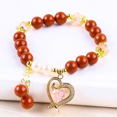Cina Naturale Originale 8MM Rosso Giaspero Acqua Fresca Perla Rosa Cuore Incantevole Dolce Perla Rotonda Per Amici Regalo in vendita