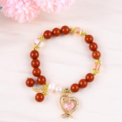 Cina Naturale Originale 8MM Rosso Giaspero Acqua Fresca Perla Rosa Cuore Incantevole Dolce Perla Rotonda Per Amici Regalo in vendita