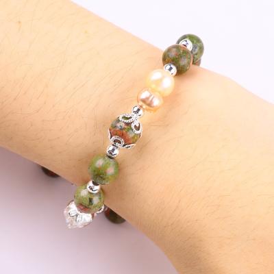 Cina Pietra Unakite E Perla Rosa Con Star Charm Guarigione Equilibrio Bracciale Perla Per Gioielli Regalo in vendita