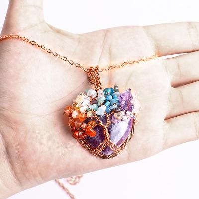 Cina Aggiustabile Occhio di Tigre Gemstone 7 Chakra Albero della Vita Collare Pendente in vendita