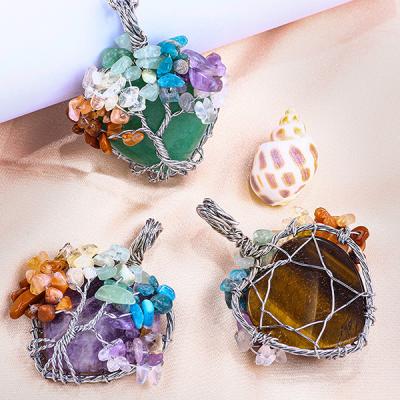 Cina Aggiustabile Occhio di Tigre Gemstone 7 Chakra Albero della Vita Collare Pendente in vendita